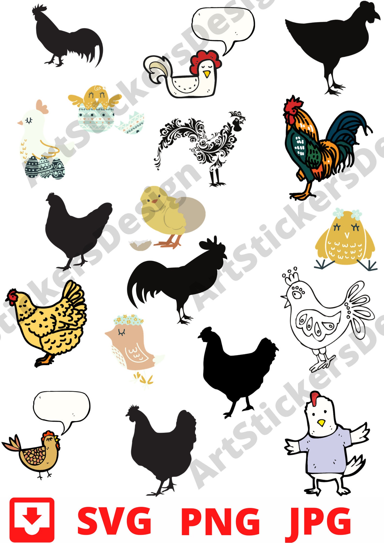 Chicken Svg Bundle Hand Drawn | Hen Svg | Rooster Svg | Chicken Svg ...