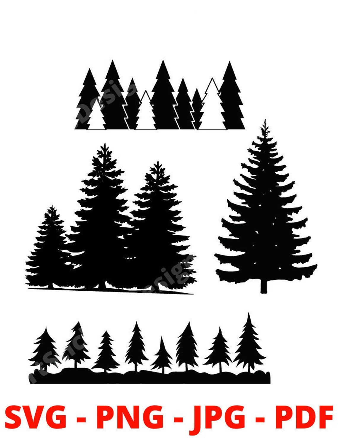 Pine Trees Svg Pine Trees Silhouette Christmas Trees Svg Cricut Svg ...