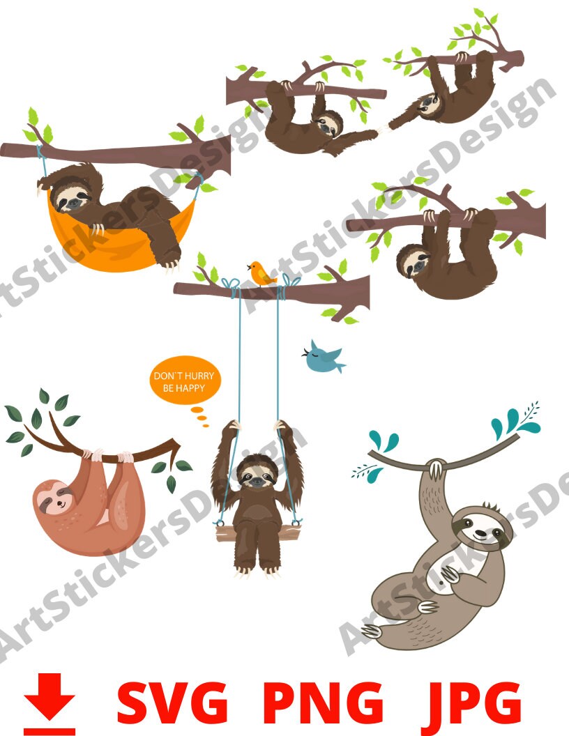 Sloth SVG Cute Sloth Sloth Clipart Hanging Sloth Sloth - Etsy