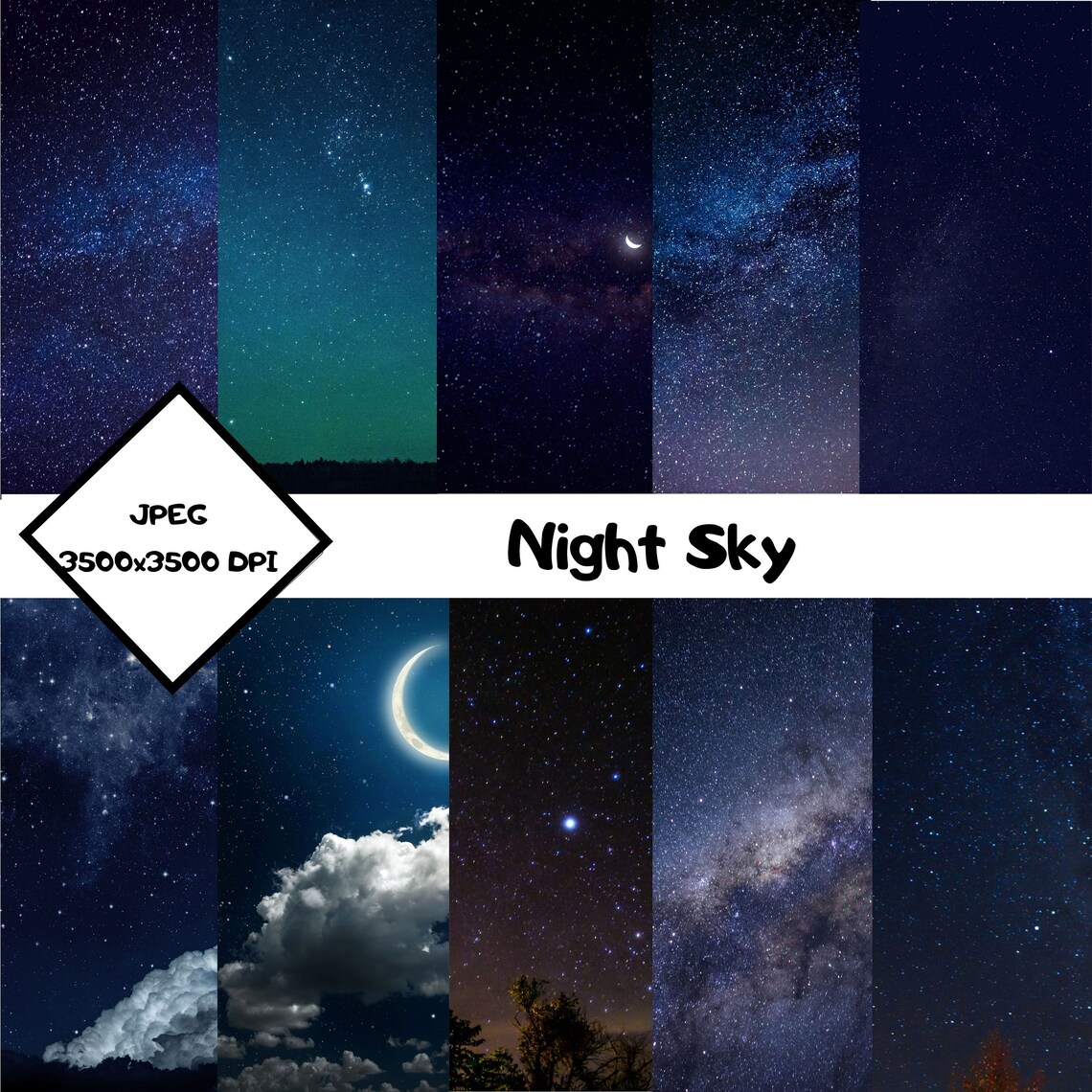 Night Digital Paper, Night Sky Texture, Galaxy Scrapbook Paper, Outer ...