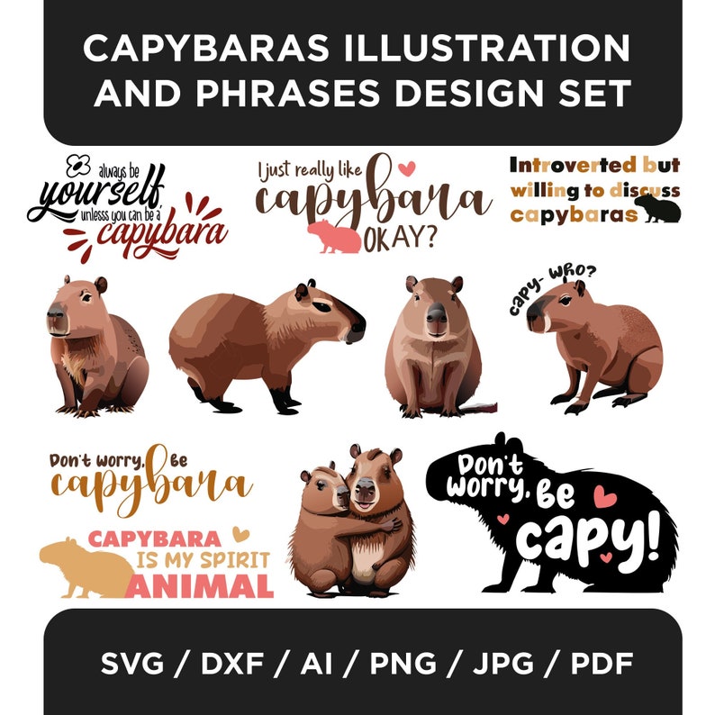 Capybara SVG Files for Cricut Bundle, Cute Capybara Images and Phrases ...