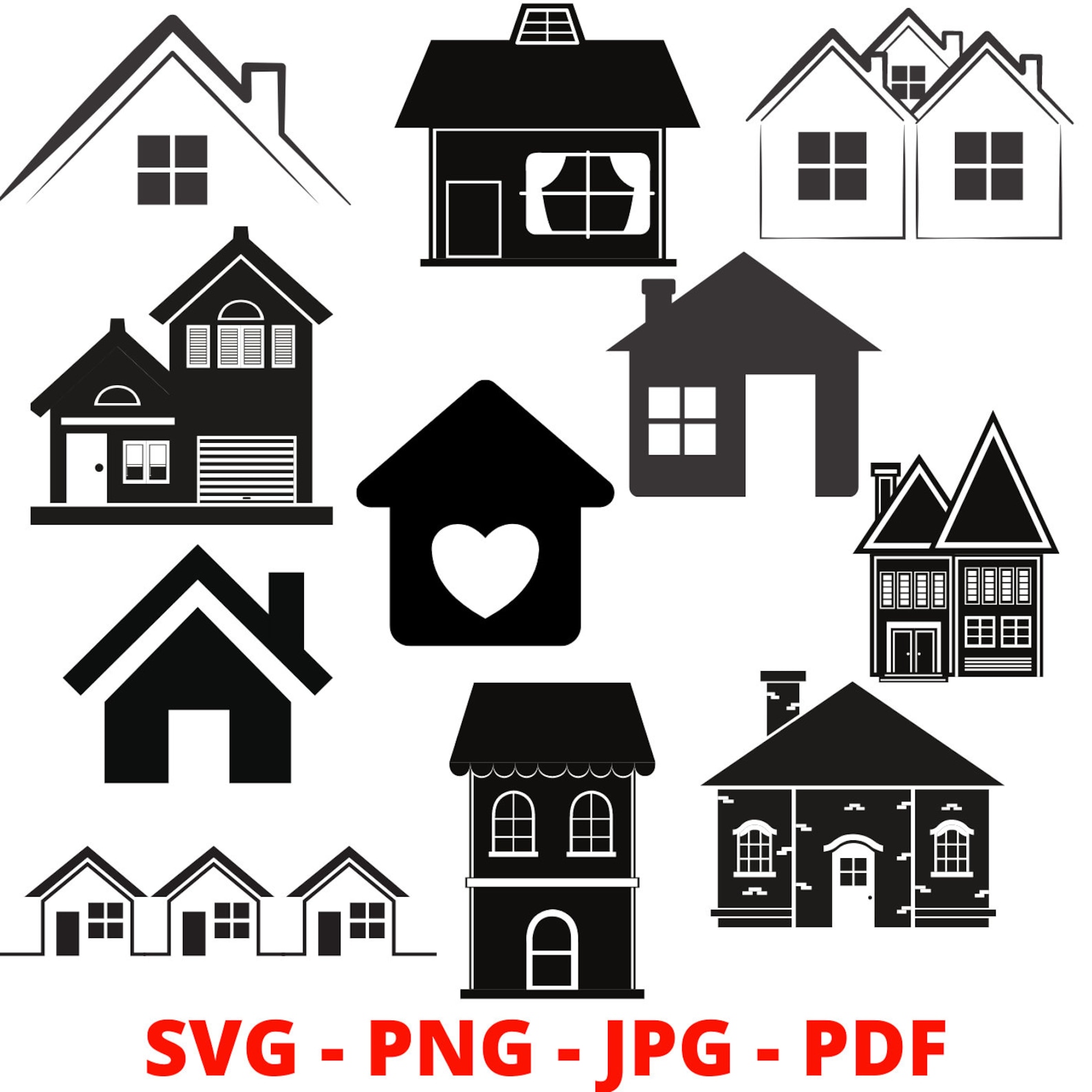House Svg House With Heart House Svg for Cricut Silhouette Instant ...
