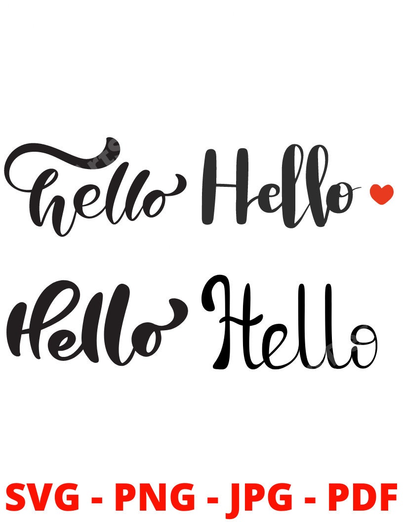 Hello SVG Hello Clipart Hello with Heart SVG Hand | Etsy