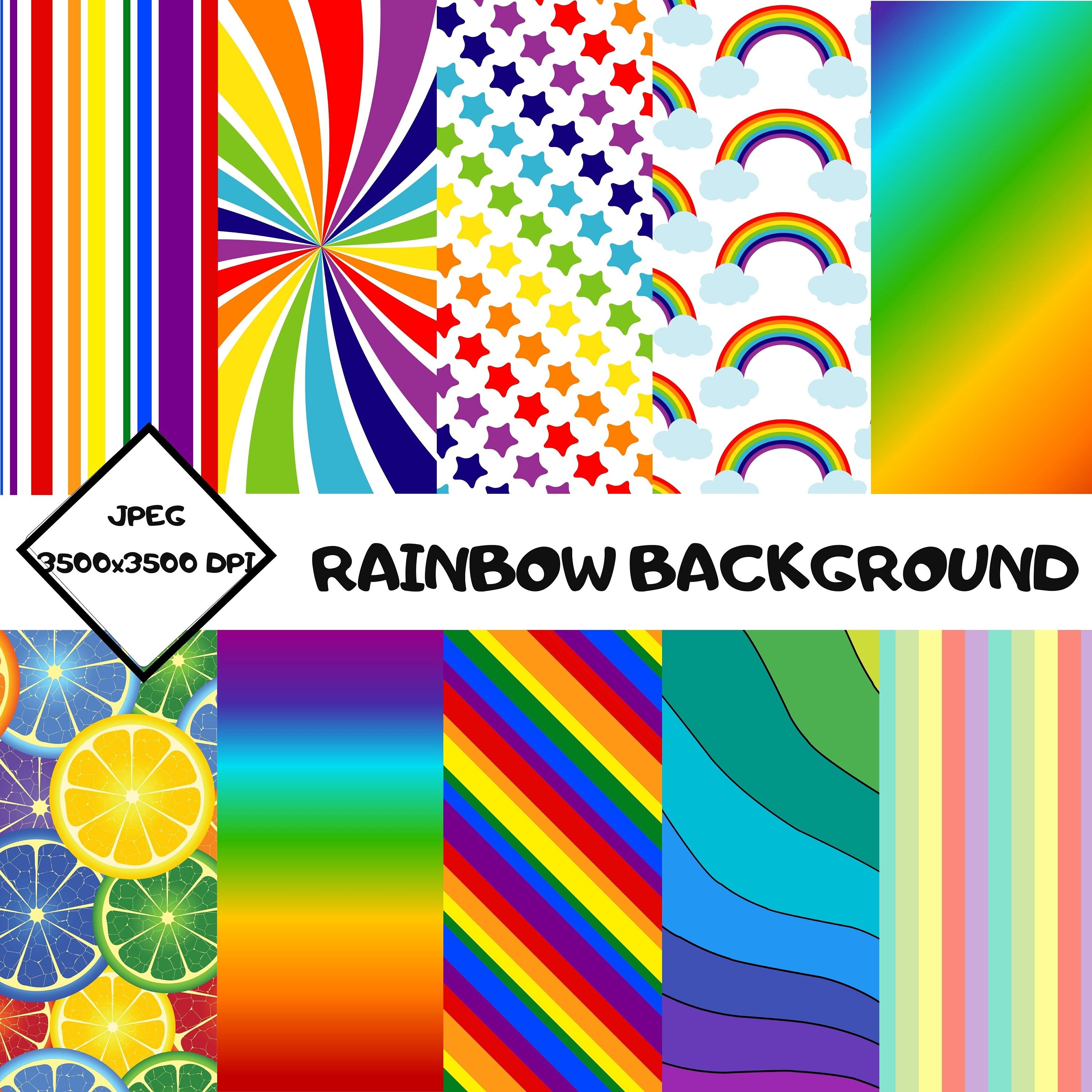 Rainbow Star Digital Paper, Rainbow Digital Paper, Rainbow Background ...