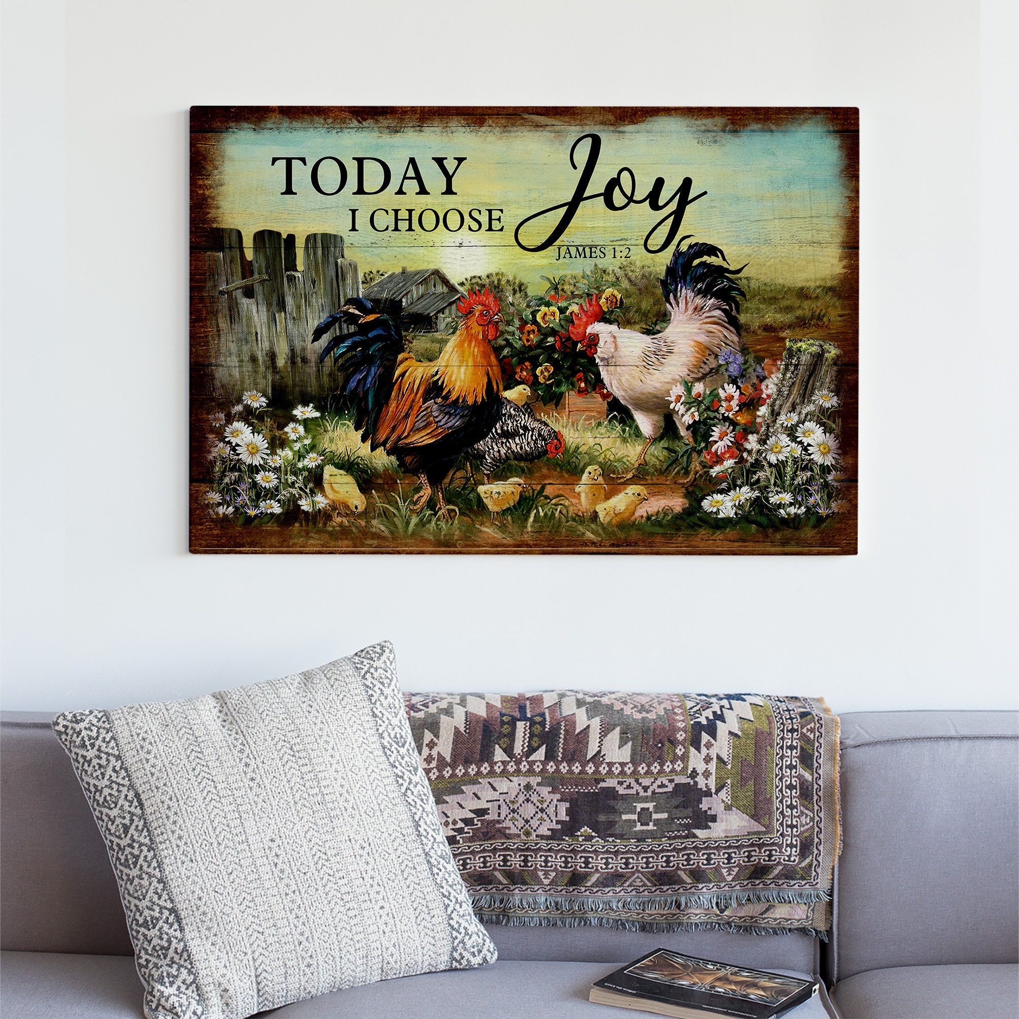 Chicken Farmhouse Canvas Today I Choose Joy Poster Farmhouse - Etsy
