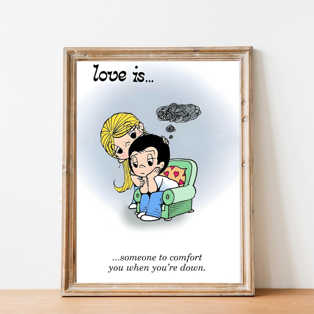 Illustrated Love is Cartoon Poster, Romantic Wall Decor, Love Quote Art ...