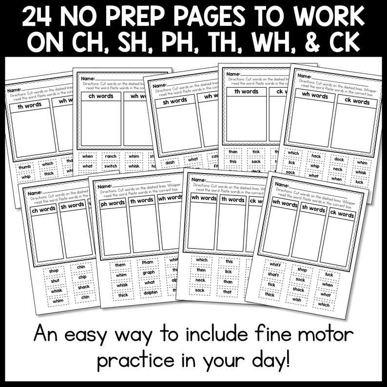 Digraphs Phonics Word Sort | Cut and Paste Centers Activities - Etsy