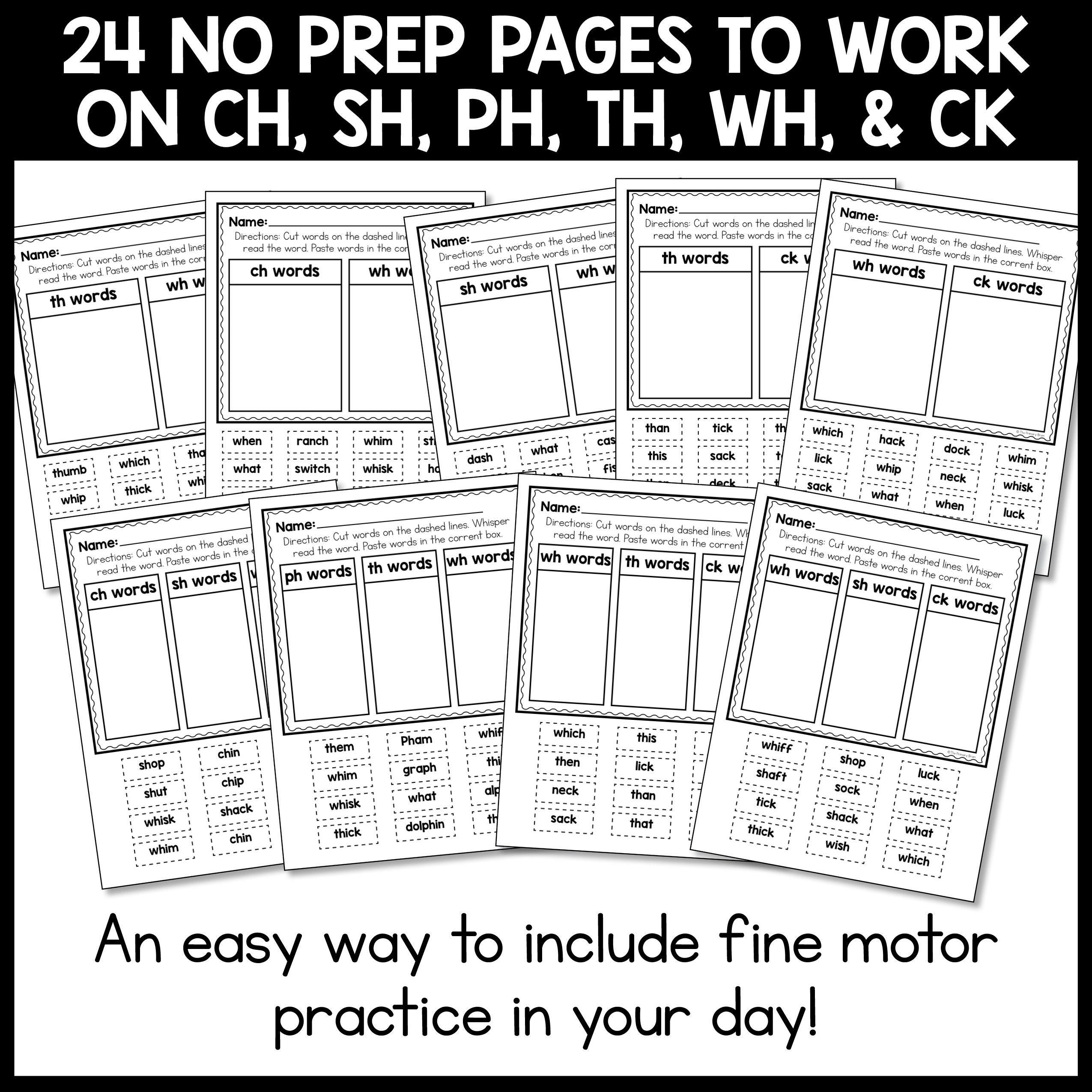 Digraphs Phonics Word Sort | Cut and Paste Centers Activities - Etsy