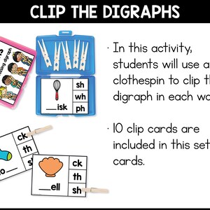 Digraphs Clip Cards for Phonics Task Card Boxes, Literacy Centers ...