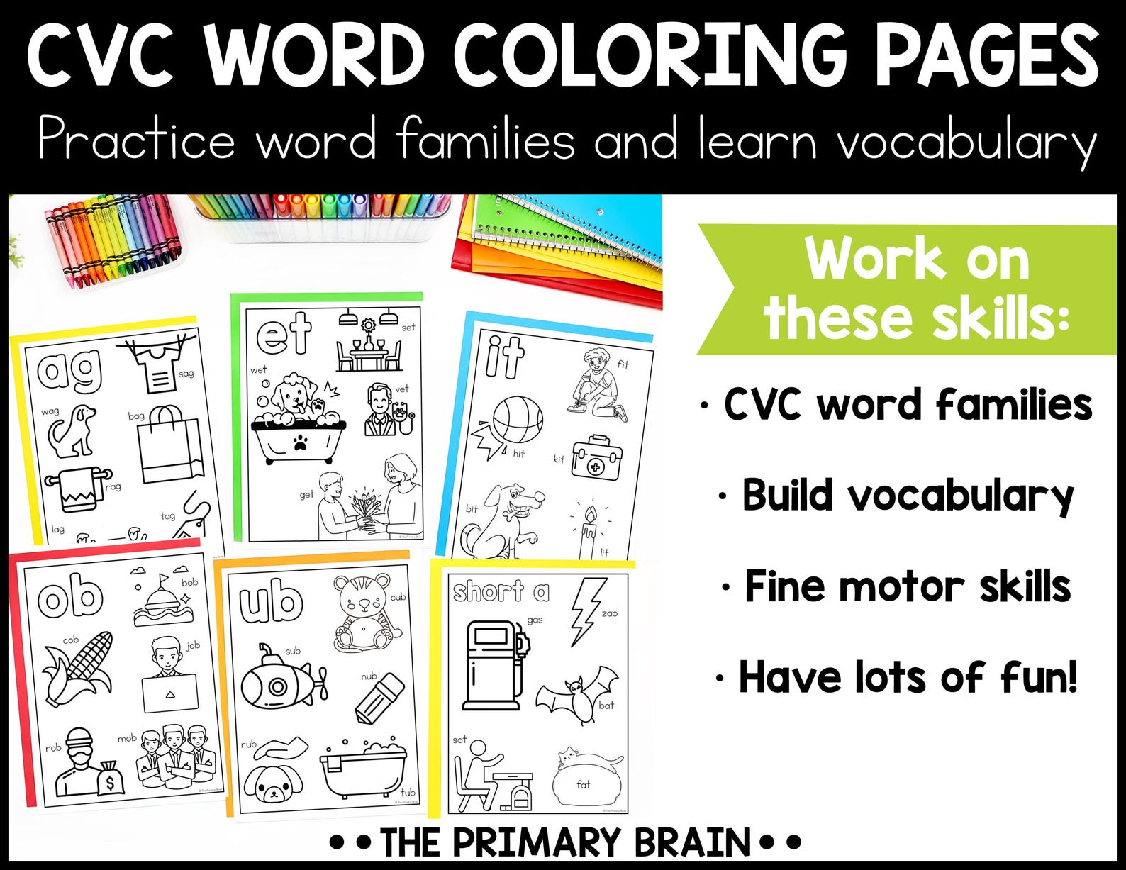 CVC Words Coloring Pages | Phonics Coloring Book Practice Worksheets - Etsy