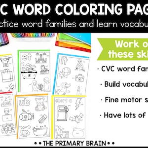 CVC Words Coloring Pages | Phonics Coloring Book Practice Worksheets - Etsy
