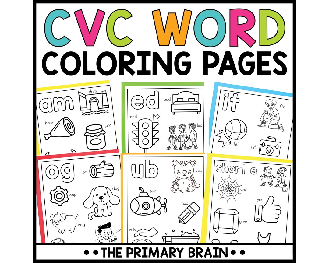 CVC Words Coloring Pages | Phonics Coloring Book Practice Worksheets - Etsy