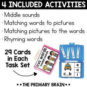CVC Words Clip Cards for Task Card Boxes, Literacy Centers Activities ...