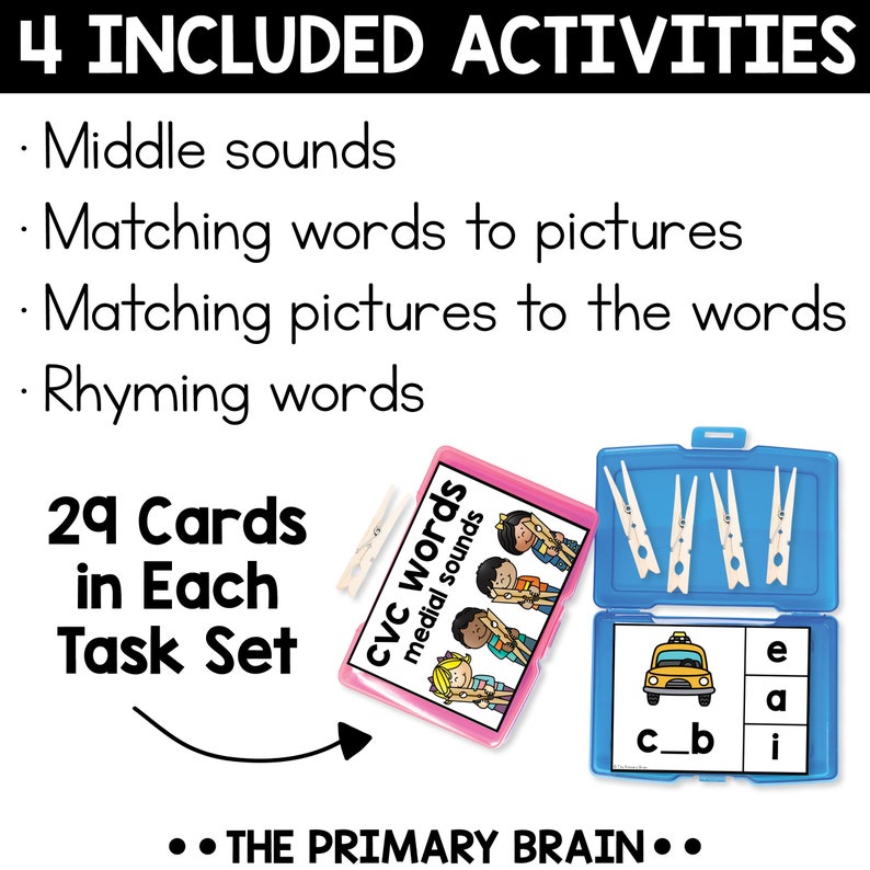 CVC Words Clip Cards for Task Card Boxes, Literacy Centers Activities ...