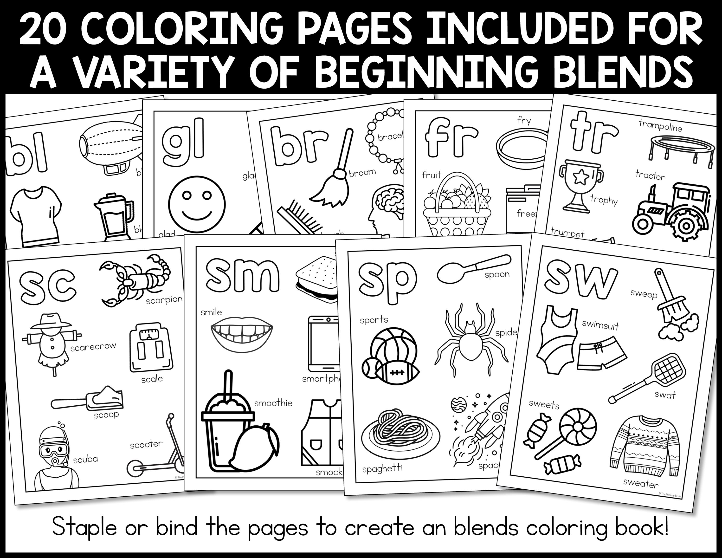 Beginning Blends Coloring Pages | Phonics Coloring Book Sheets - Etsy