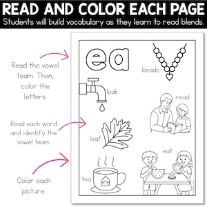 Long Vowel Coloring Pages | Vowel Teams Coloring Book | Phonics ...