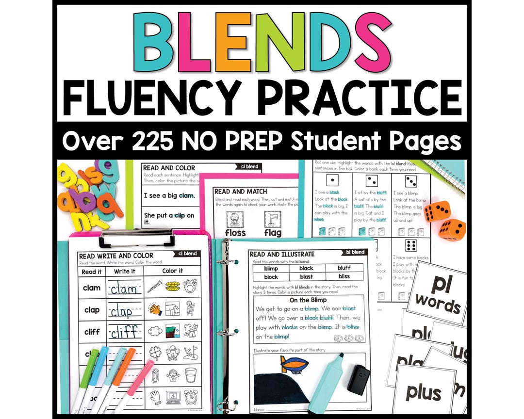 Beginning Blends Fluency NO PREP Phonics Practice Worksheets - Etsy