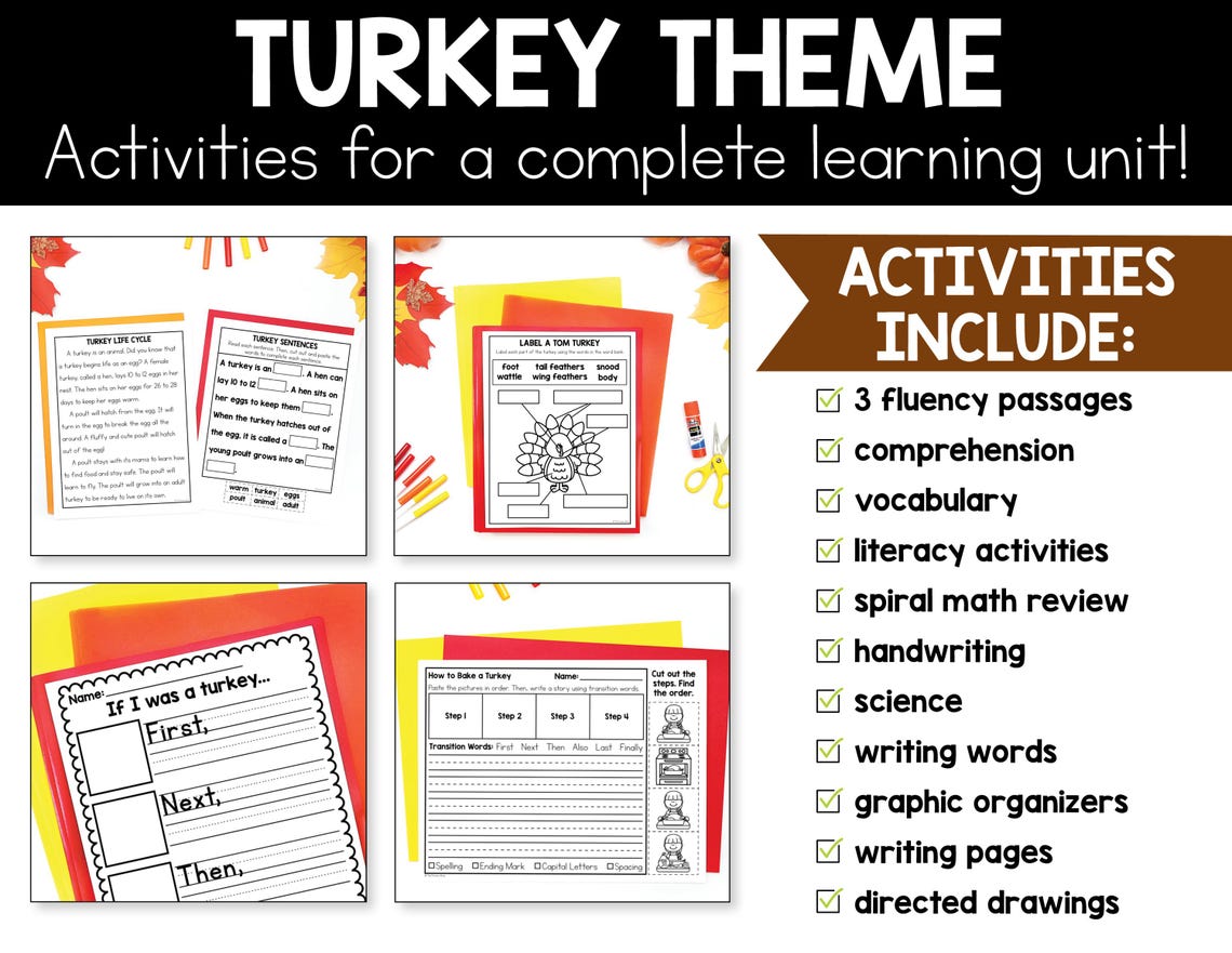 Turkey Thanksgiving Activities: Kindergarten & First Grade (no Prep ...