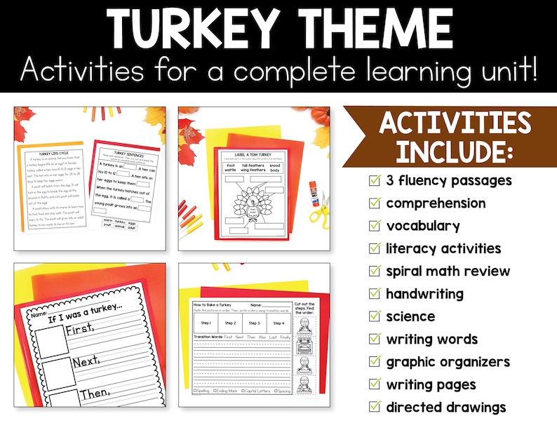 Turkey Thanksgiving Activities: Kindergarten & First Grade (no Prep ...