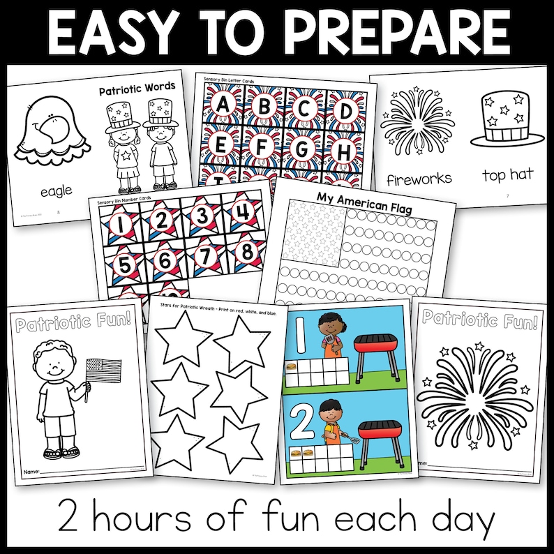 Patriotic Toddler Activities Tot School Lesson Plans 4th - Etsy