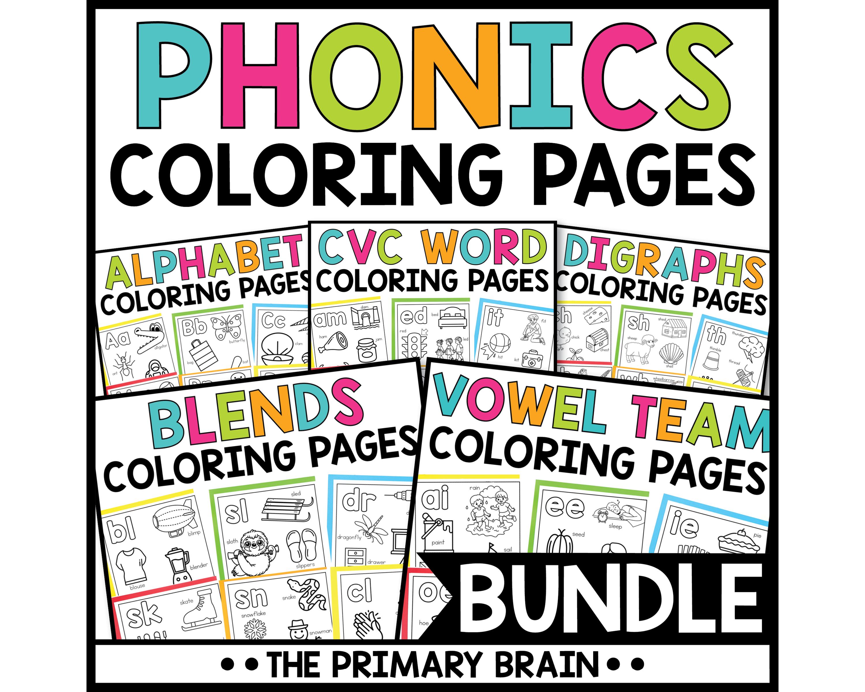 Phonics Coloring Book Pages: Kindergarten and First Grade Phonics for ...