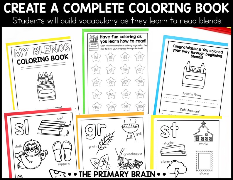 Beginning Blends Coloring Pages | Phonics Coloring Book Sheets - Etsy