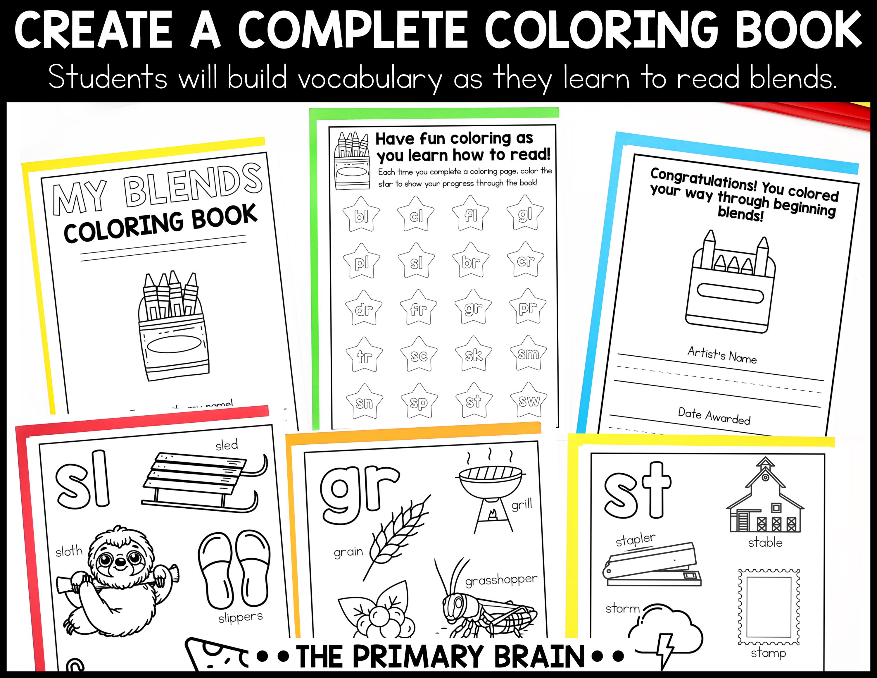 Beginning Blends Coloring Pages | Phonics Coloring Book Sheets - Etsy