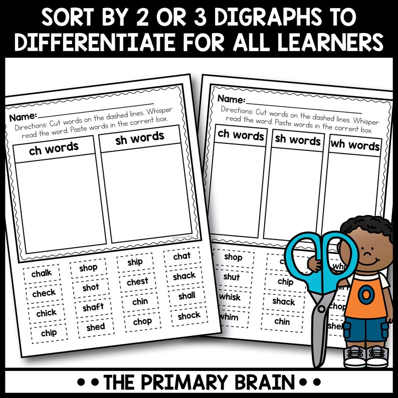 Digraphs Phonics Word Sort | Cut and Paste Centers Activities - Etsy ...