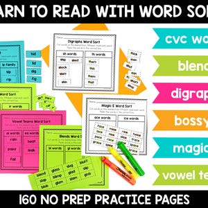 Phonics Practice Word Sorts | Cut and Paste Activities for CVC Words ...