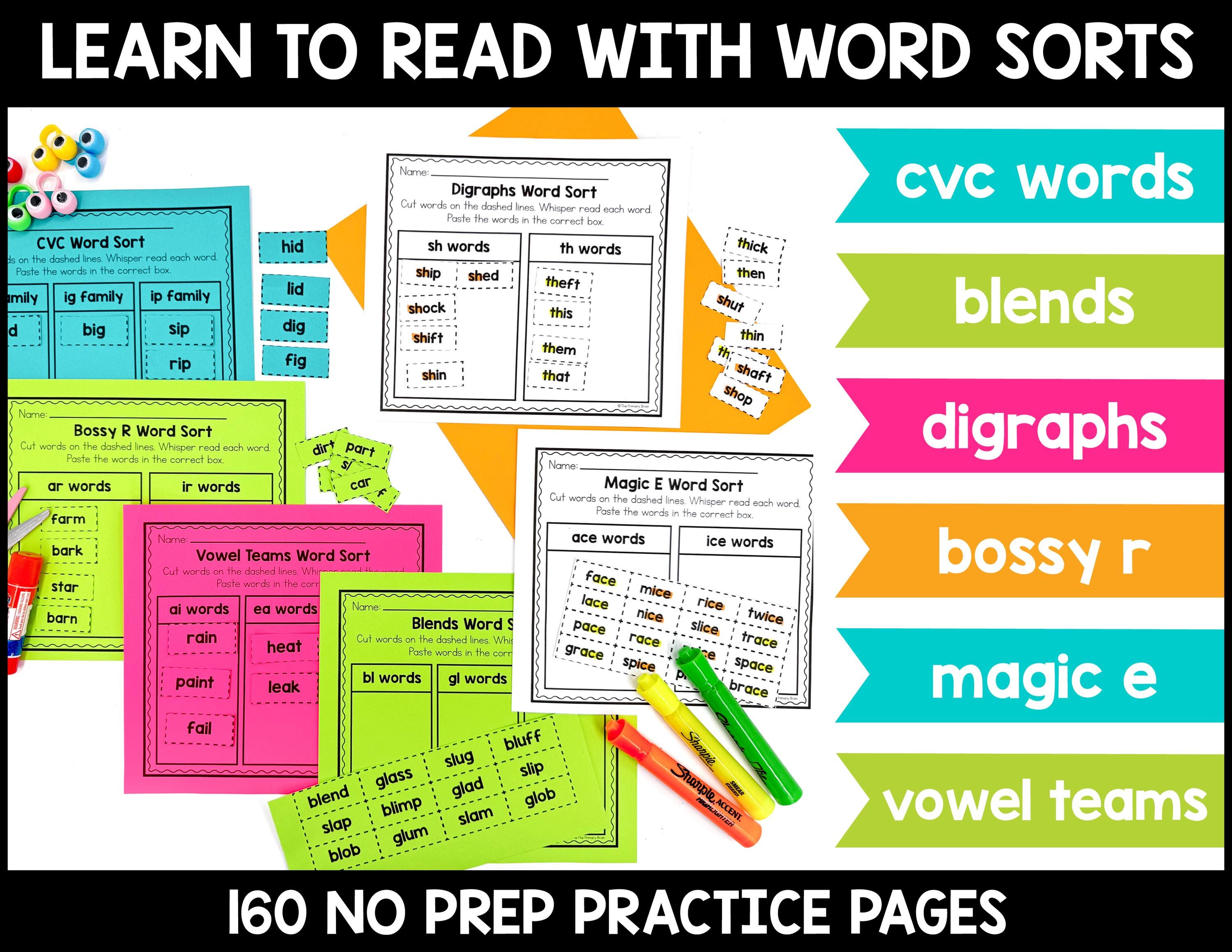 Phonics Practice Word Sorts | Cut and Paste Activities for CVC Words ...