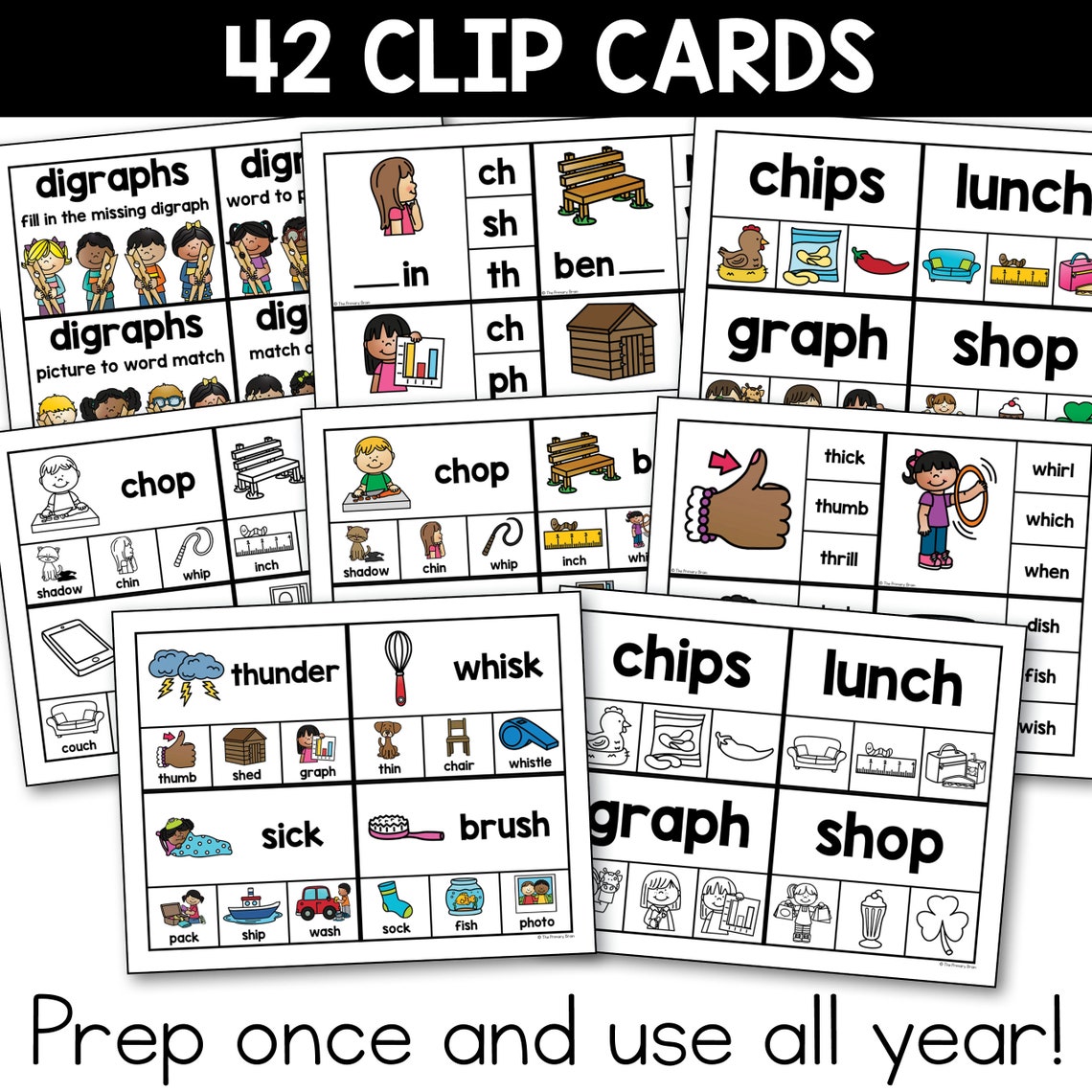 Digraphs Clip Cards for Phonics Task Card Boxes, Literacy Centers ...