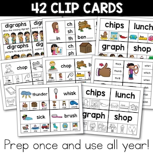 Digraphs Clip Cards for Phonics Task Card Boxes, Literacy Centers ...