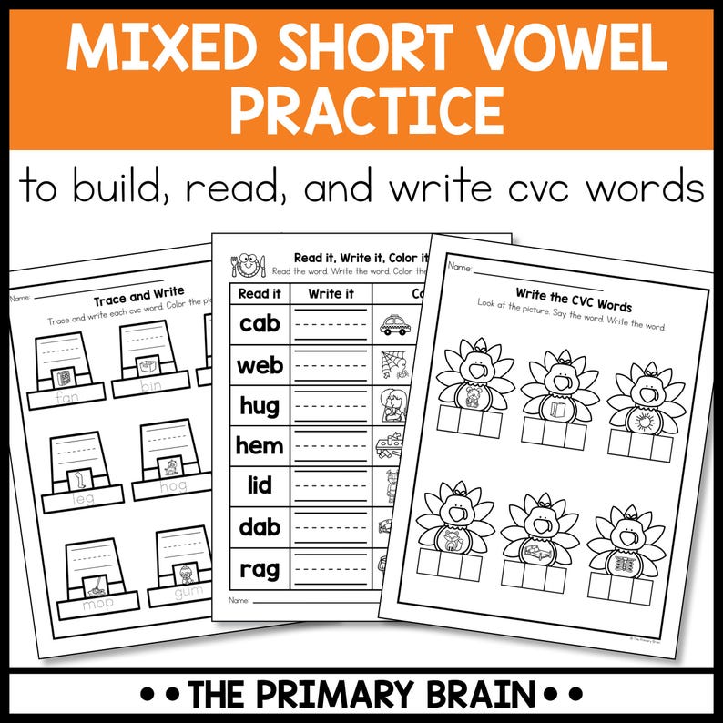 Thanksgiving Themed CVC Words Worksheets | Printable Phonics Practice ...