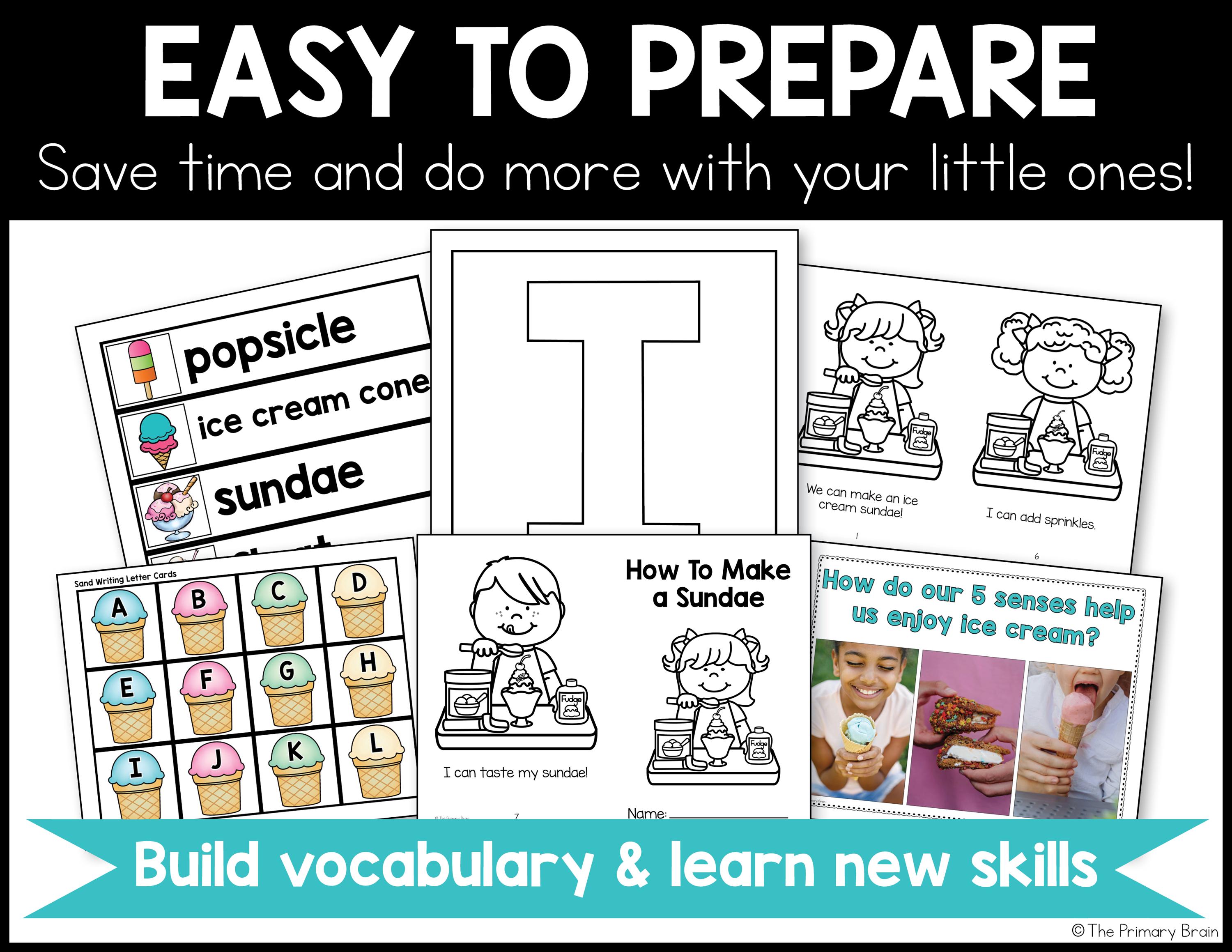 Ice Cream Preschool Activities: Summer Learning Printables (ages 3-5 ...