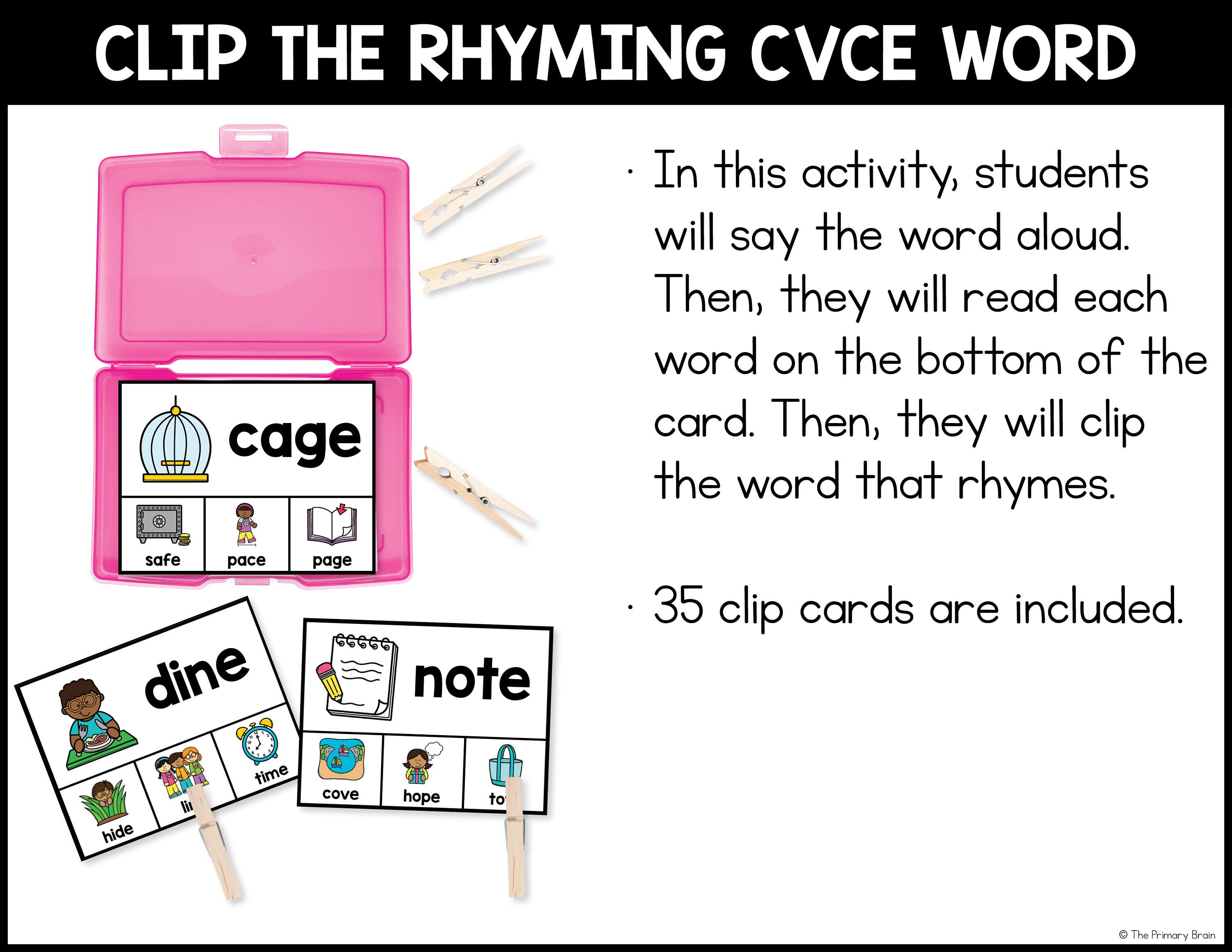 CVCE Words Clip Cards for Phonics Task Card Boxes, Literacy Centers ...