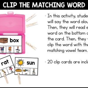 Vowel Teams Clip Cards for Phonics Task Card Boxes, Literacy Centers ...