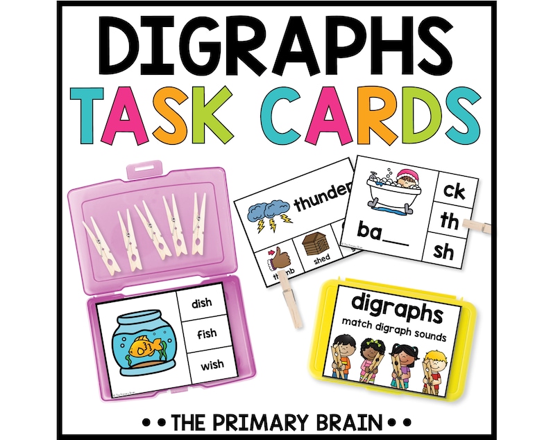 Digraphs Clip Cards for Phonics Task Card Boxes, Literacy Centers ...
