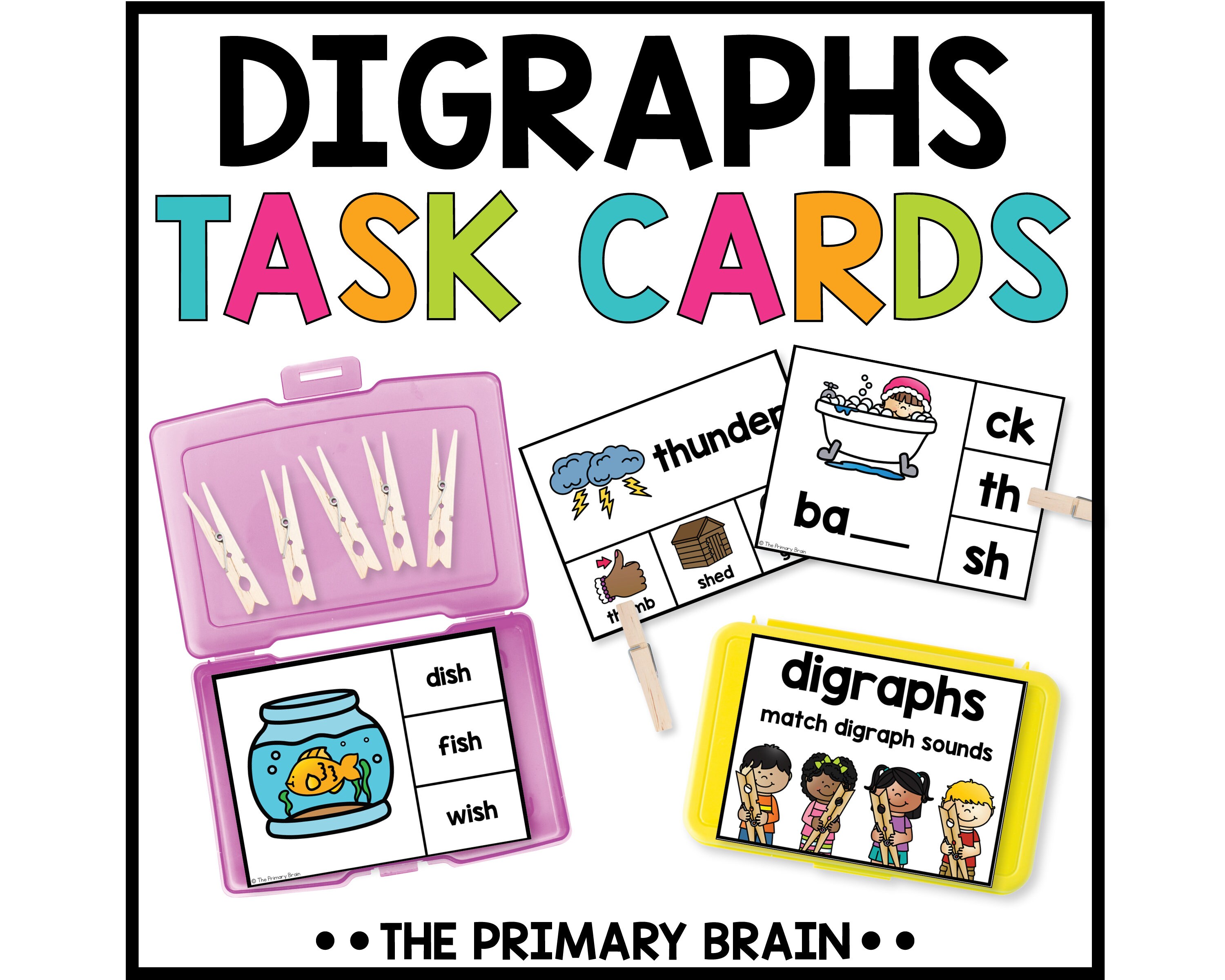 Digraphs Clip Cards for Phonics Task Card Boxes, Literacy Centers ...