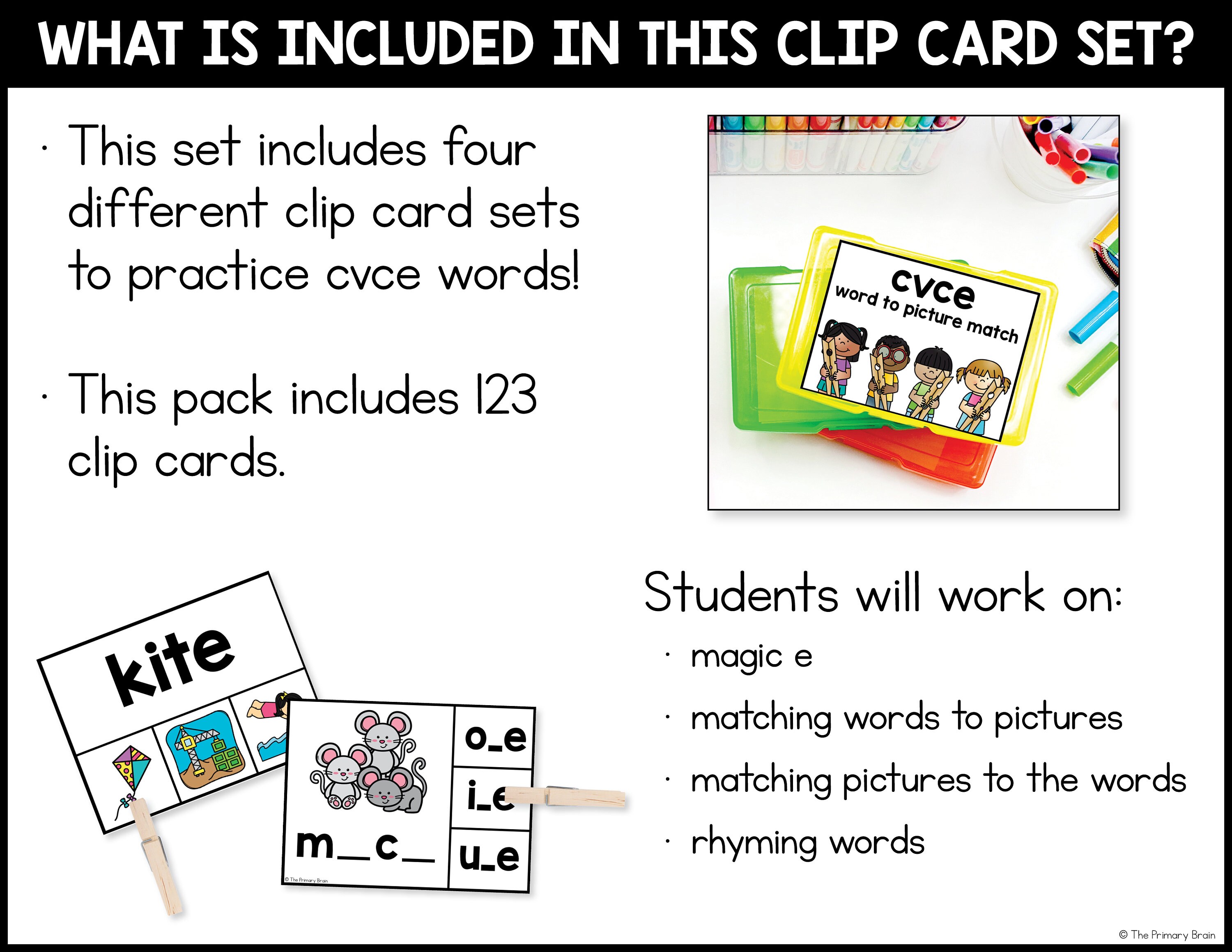 CVCE Words Clip Cards for Phonics Task Card Boxes, Literacy Centers ...