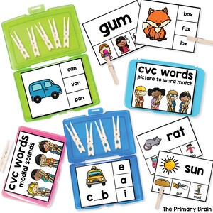 CVC Words Clip Cards for Task Card Boxes, Literacy Centers Activities ...
