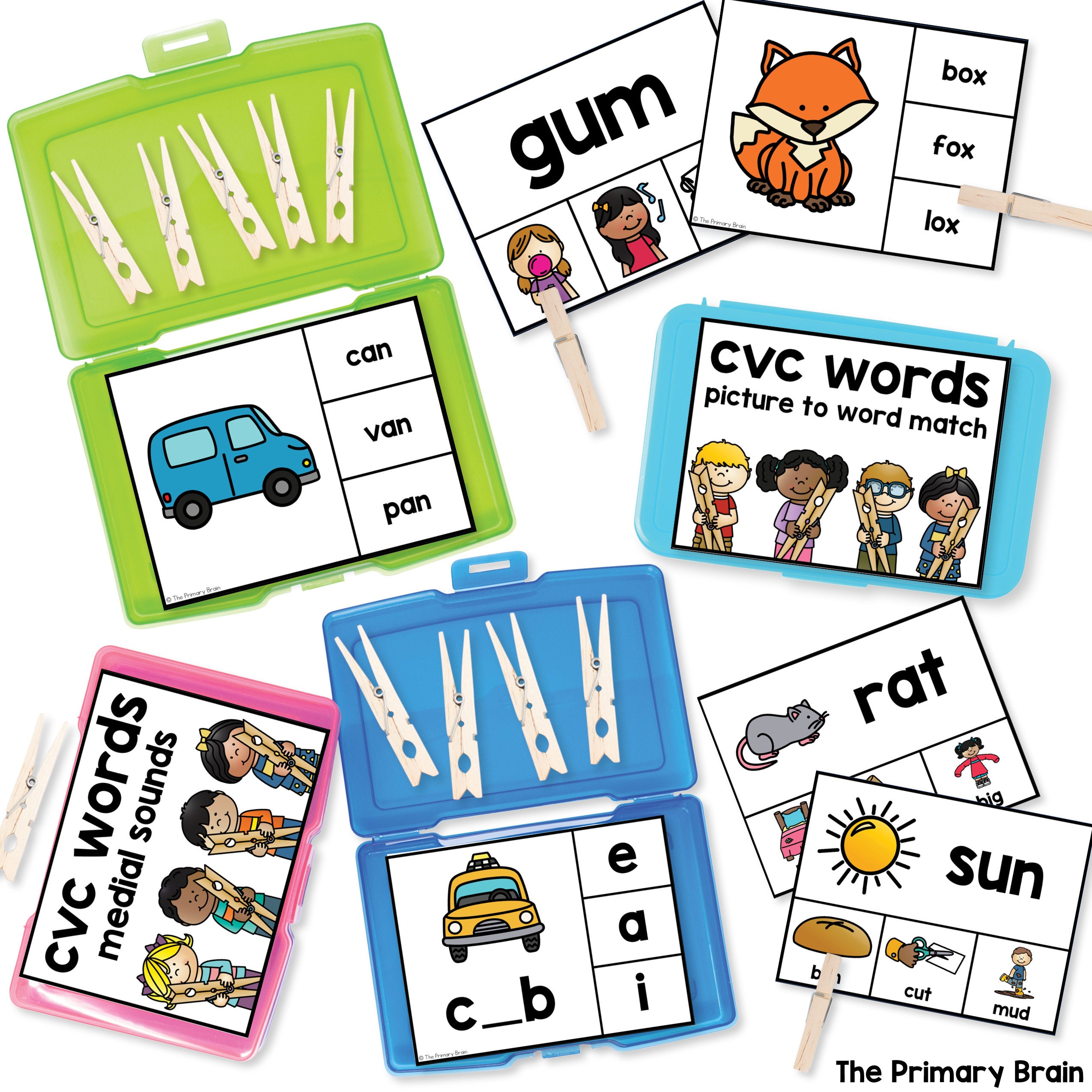 CVC Words Clip Cards for Task Card Boxes, Literacy Centers Activities ...