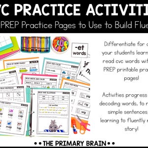 CVC Words Reading Practice Printable Worksheets | NO PREP Phonics ...