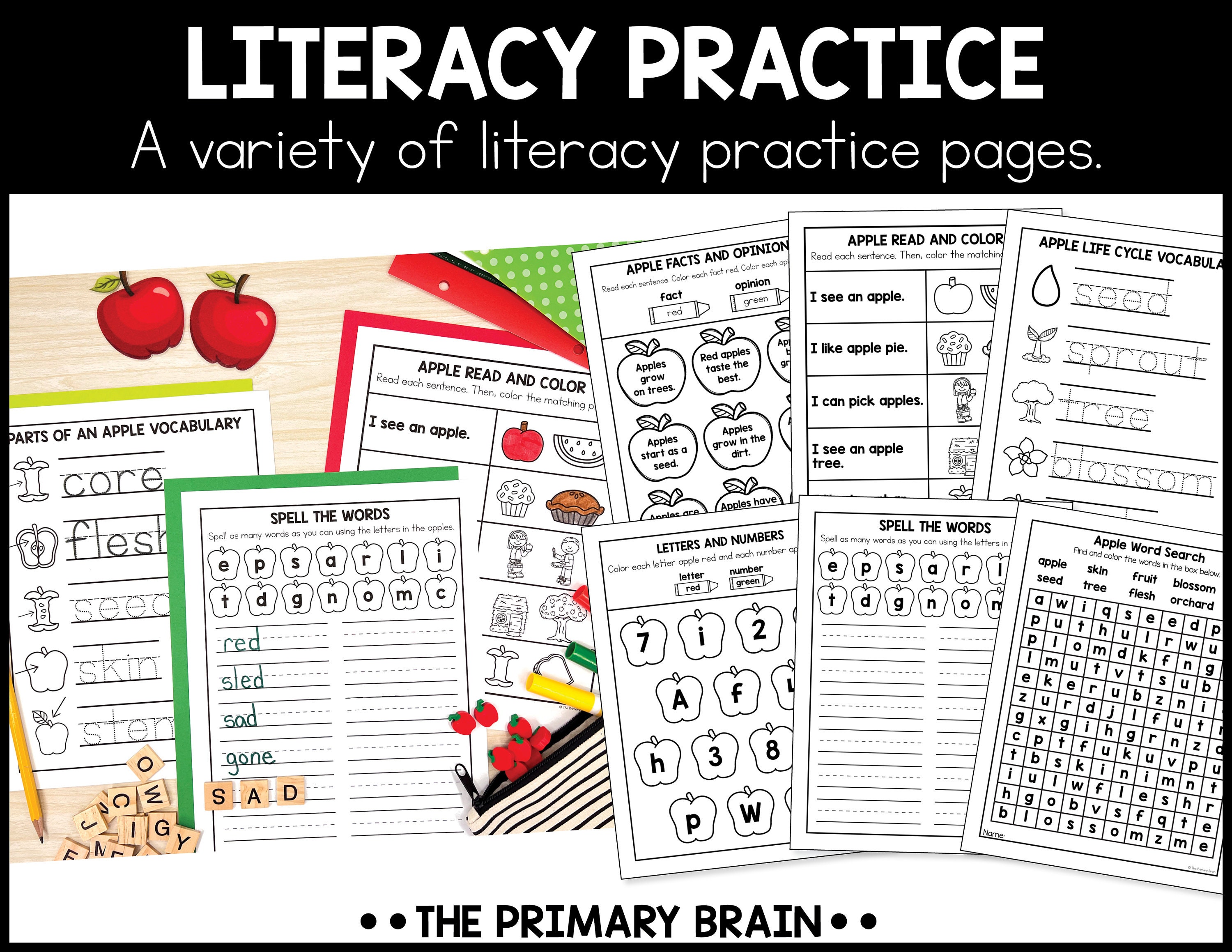 Apple Themed No Prep Activities Packet for Kindergarten and First Grade ...