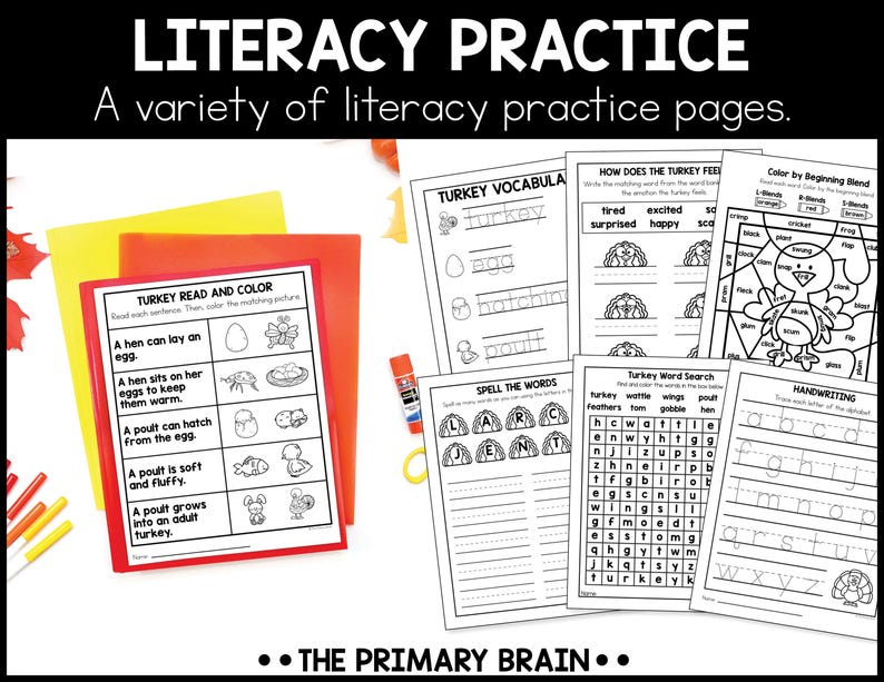 Turkey Themed No Prep Activities Thanksgiving Packet for Kindergarten ...