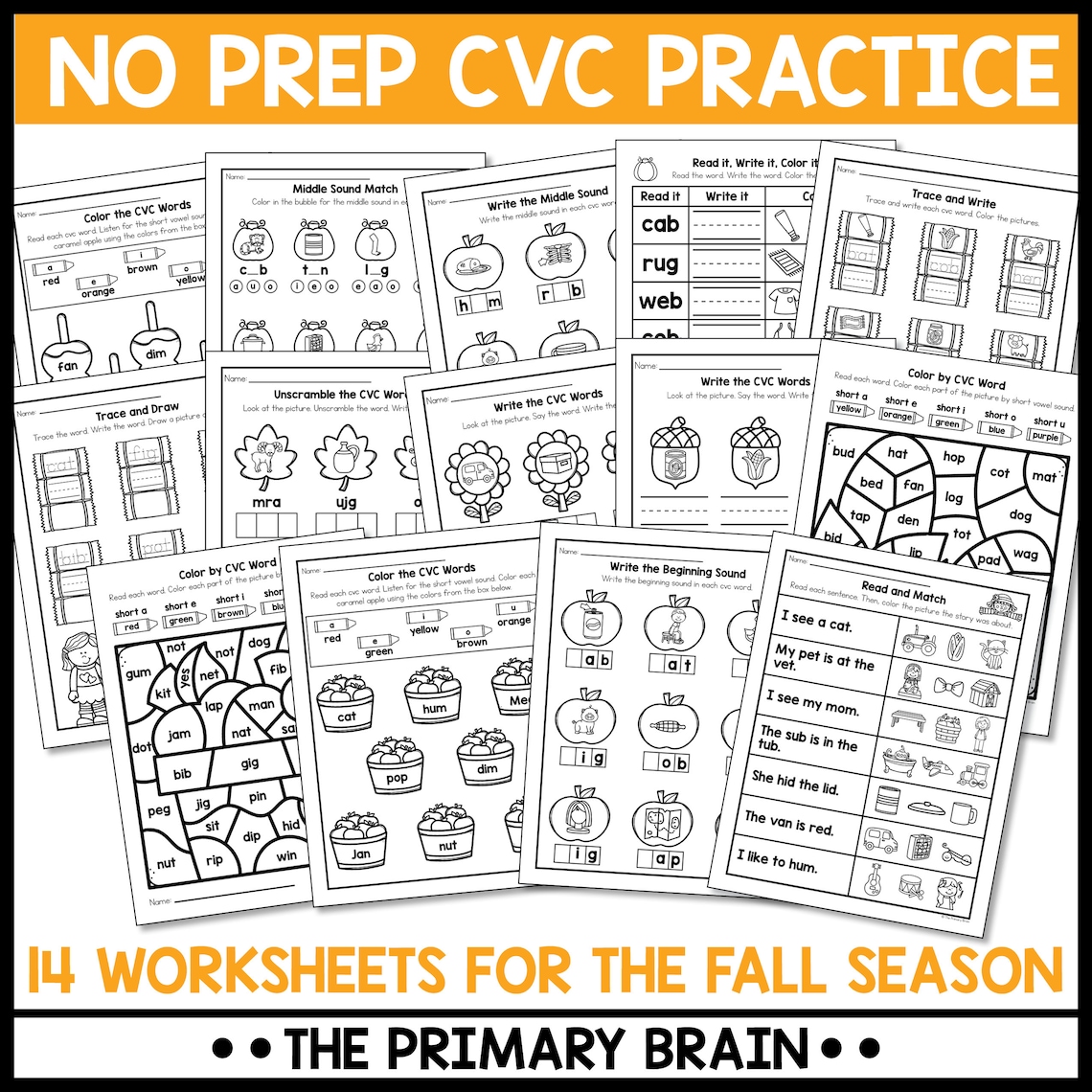 Fall Themed CVC Words Worksheets Printable Phonics Practice - Etsy