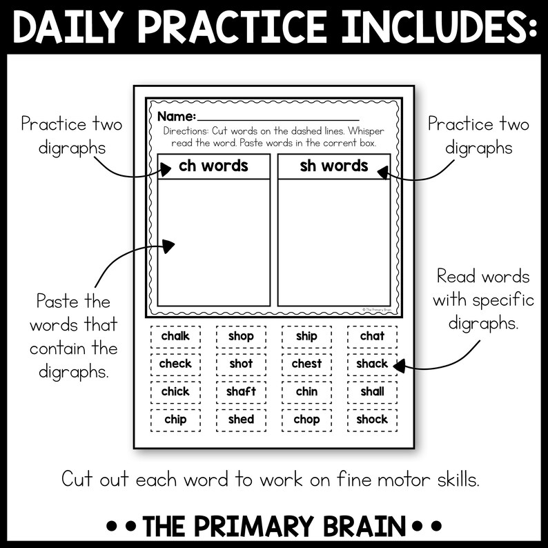 Digraphs Phonics Word Sort | Cut and Paste Centers Activities - Etsy