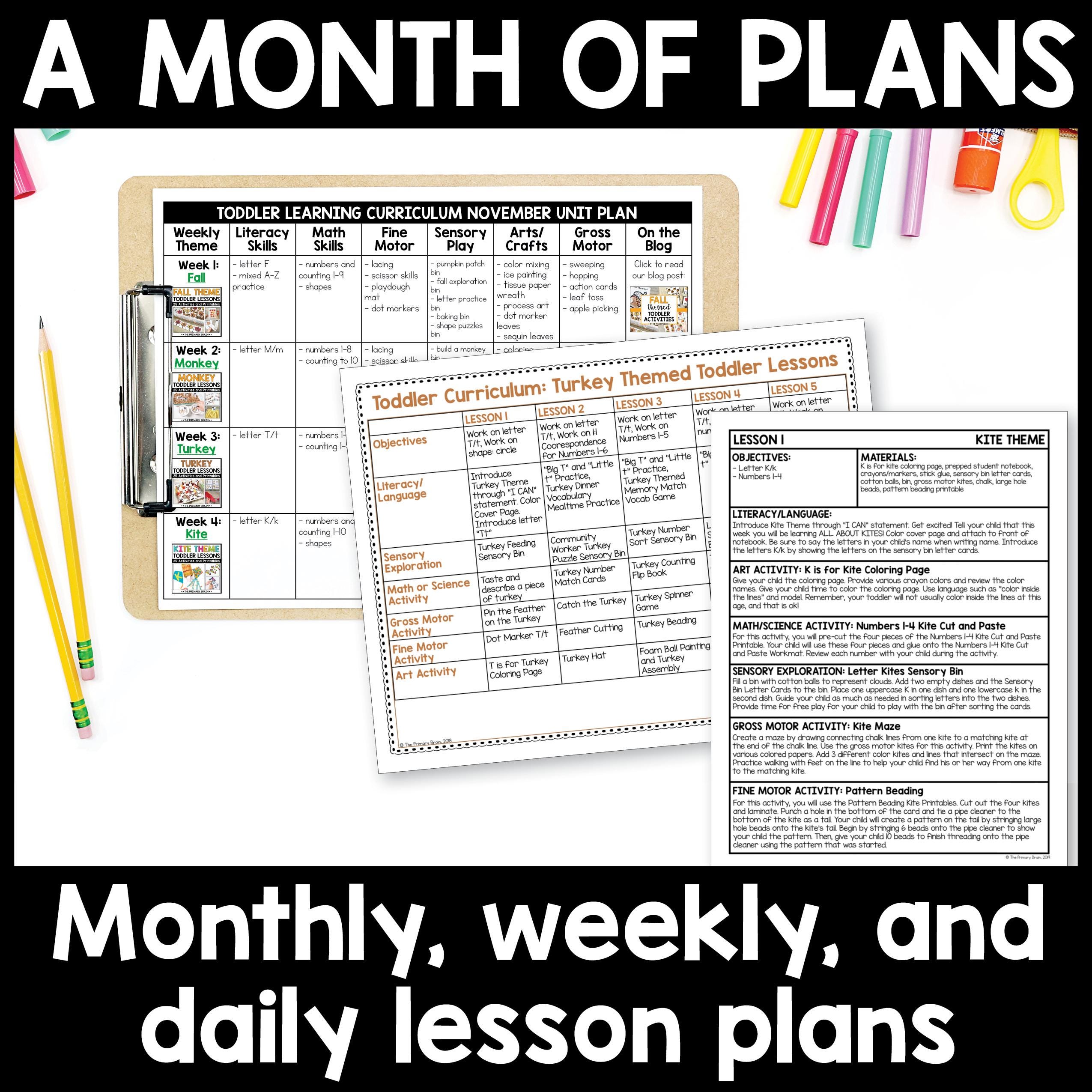 November Toddler Activities Bundle: Preschool Curriculum and Lesson ...