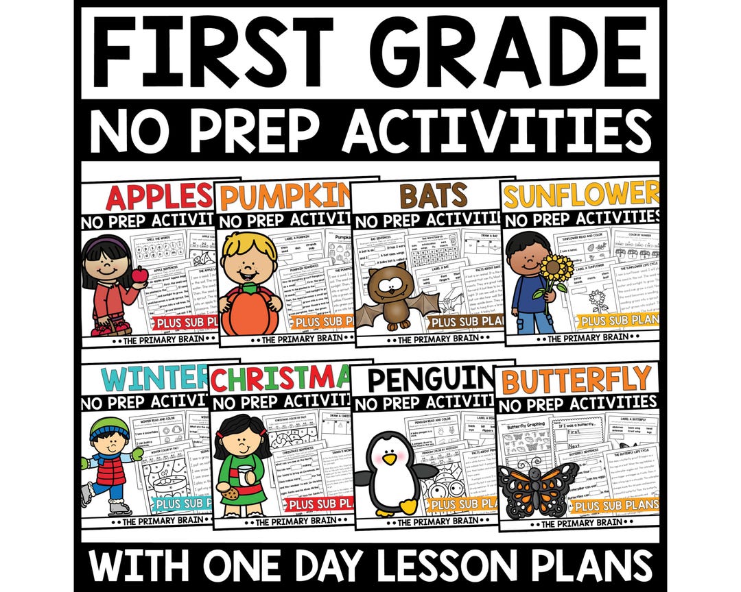 No Prep Activities Packets for First Grade, Thematic Units With One Day ...