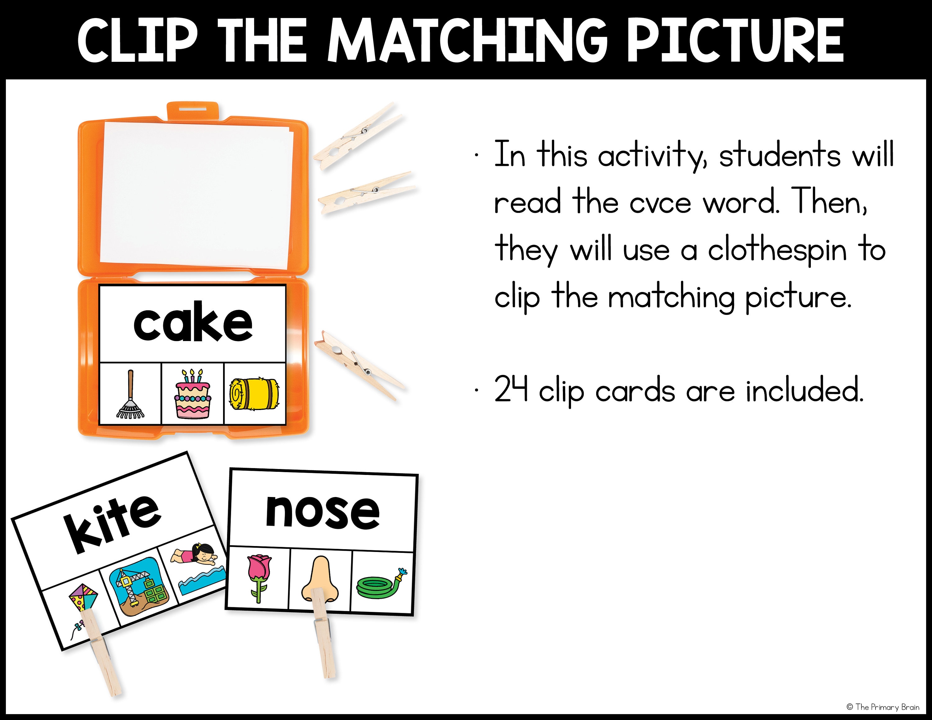 CVCE Words Clip Cards for Phonics Task Card Boxes, Literacy Centers ...