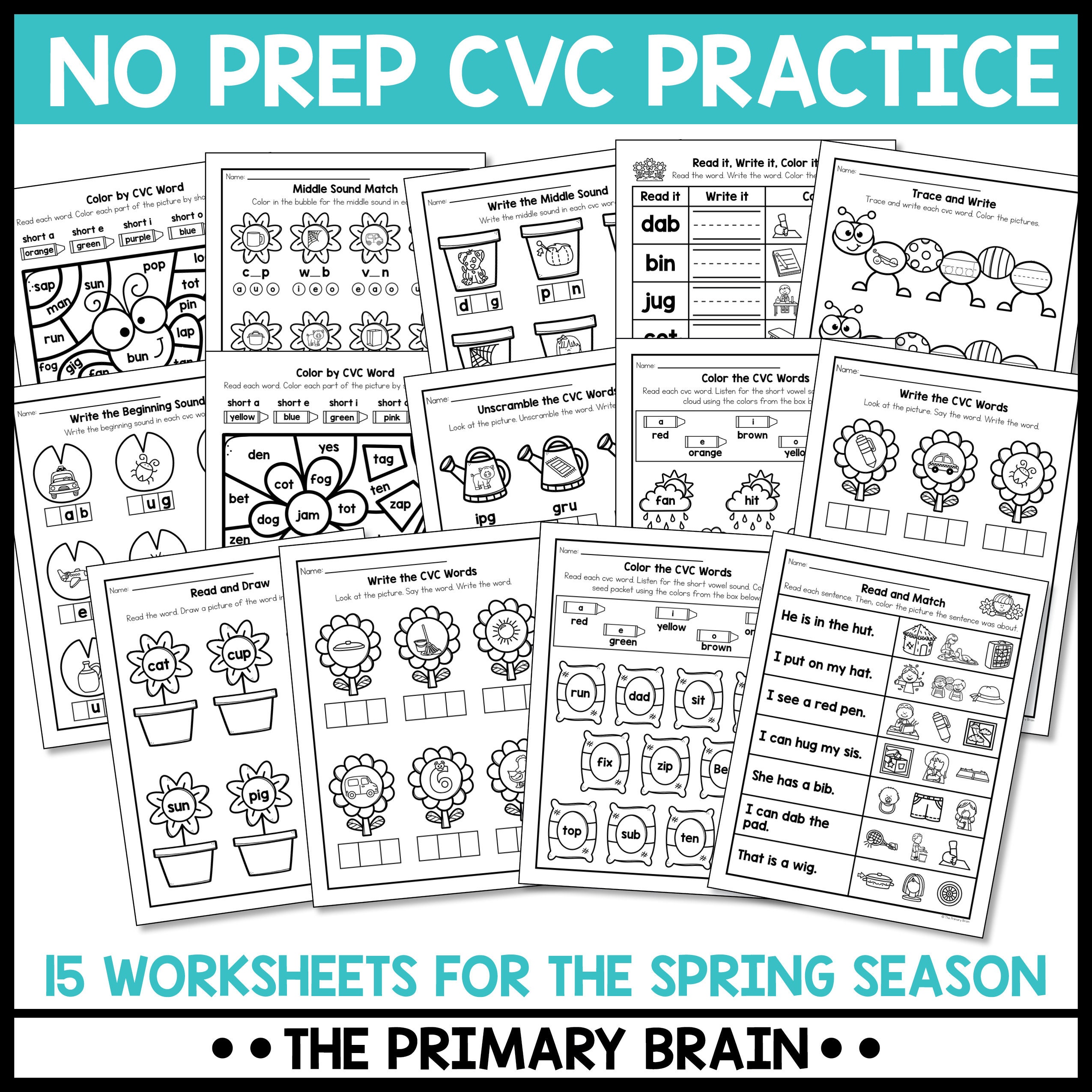 Spring Themed CVC Words Worksheets | Printable Phonics Practice - Etsy